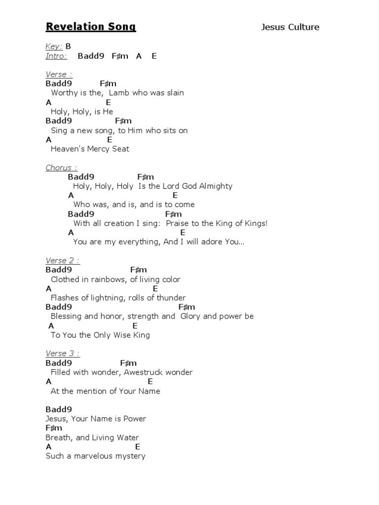 Revelation Song: Key: Intro: Verse | PDF | Religious Behaviour And ...