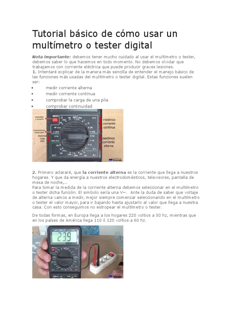 Tutorial Básico de Cómo Usar Un Multímetro o Tester Digital | PDF ...