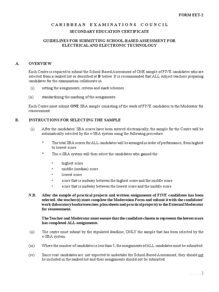 CSEC Electrical & ElectronicTechnology SBA Form Guidelines ...