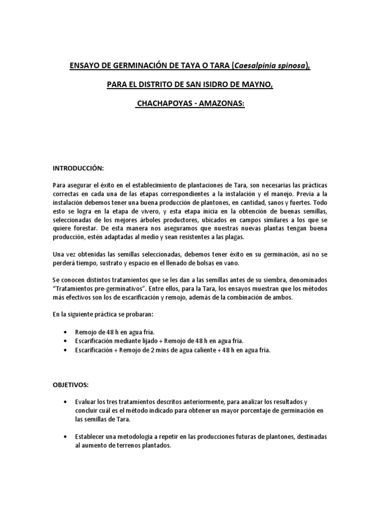 Evaluación de métodos de tratamiento pre-germinativo para semillas de ...