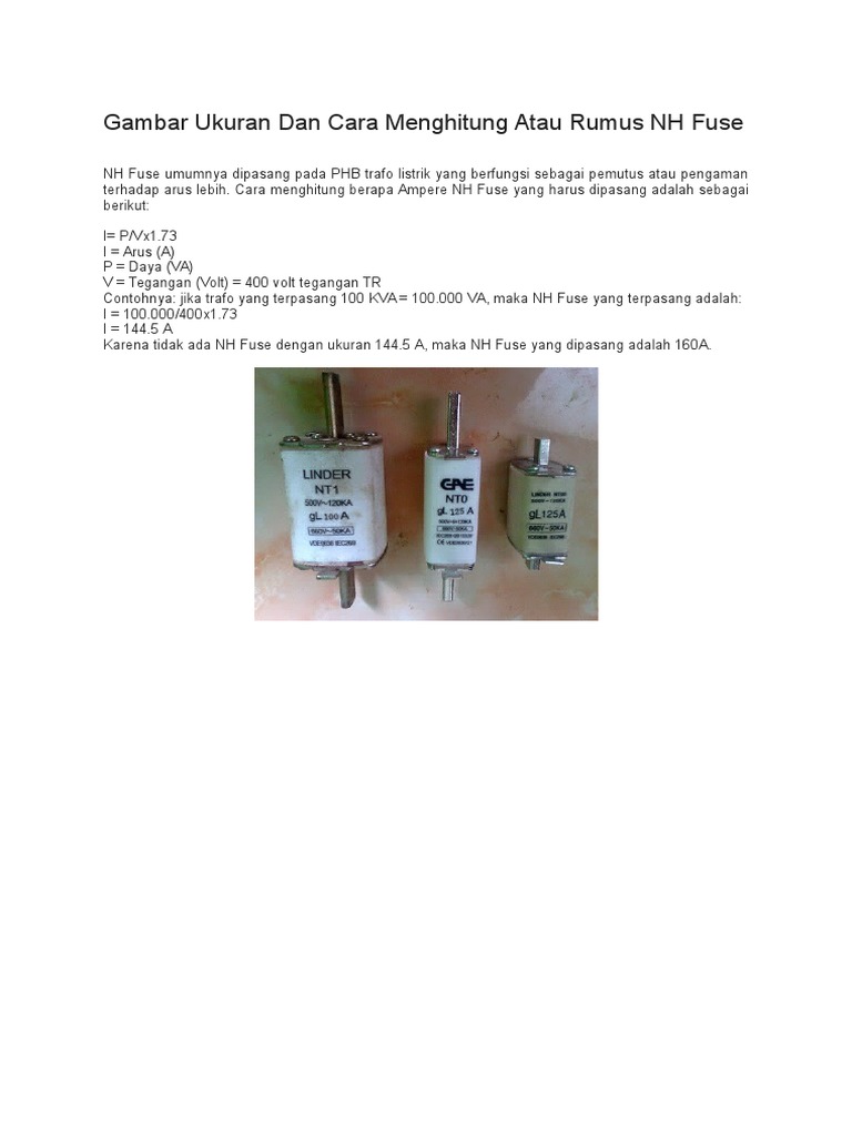 Gambar Ukuran Dan Cara Menghitung Atau Rumus NH Fuse | PDF