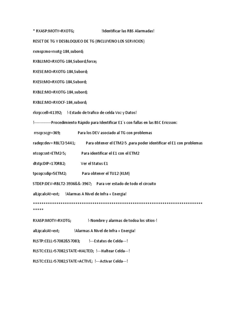 Comandos Ericsson | PDF | Telecomunicaciones | Comunicación
