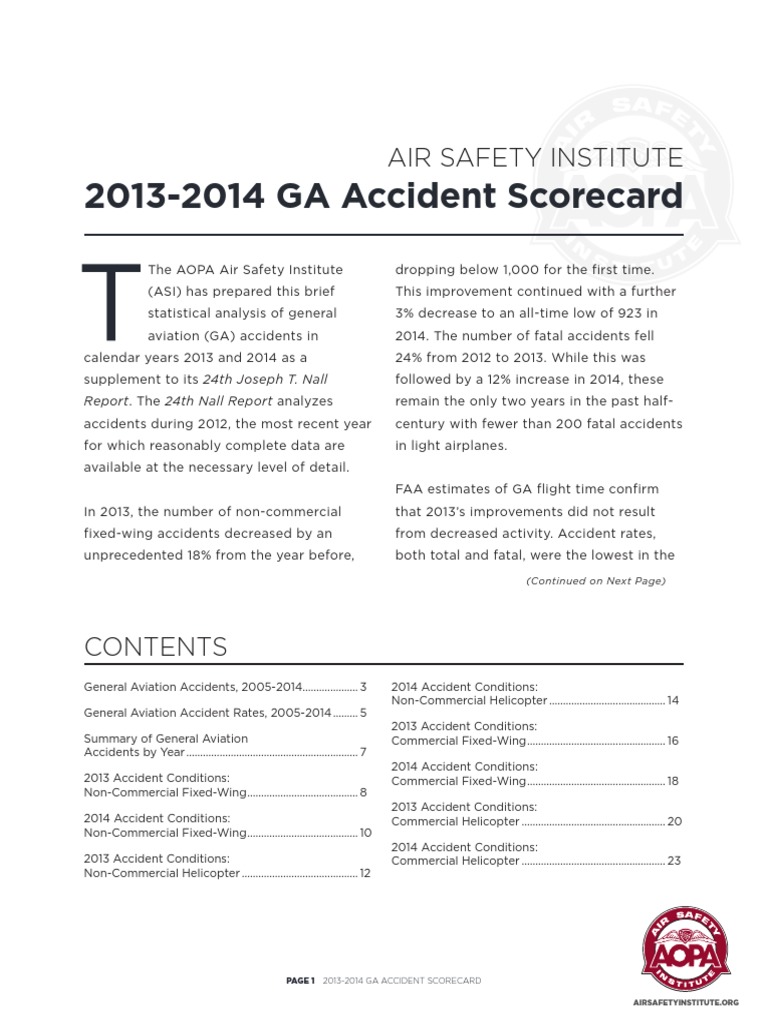 GA事故AOPA文件 2013 2014 Scorecard V4 | PDF | General Aviation | Instrument ...