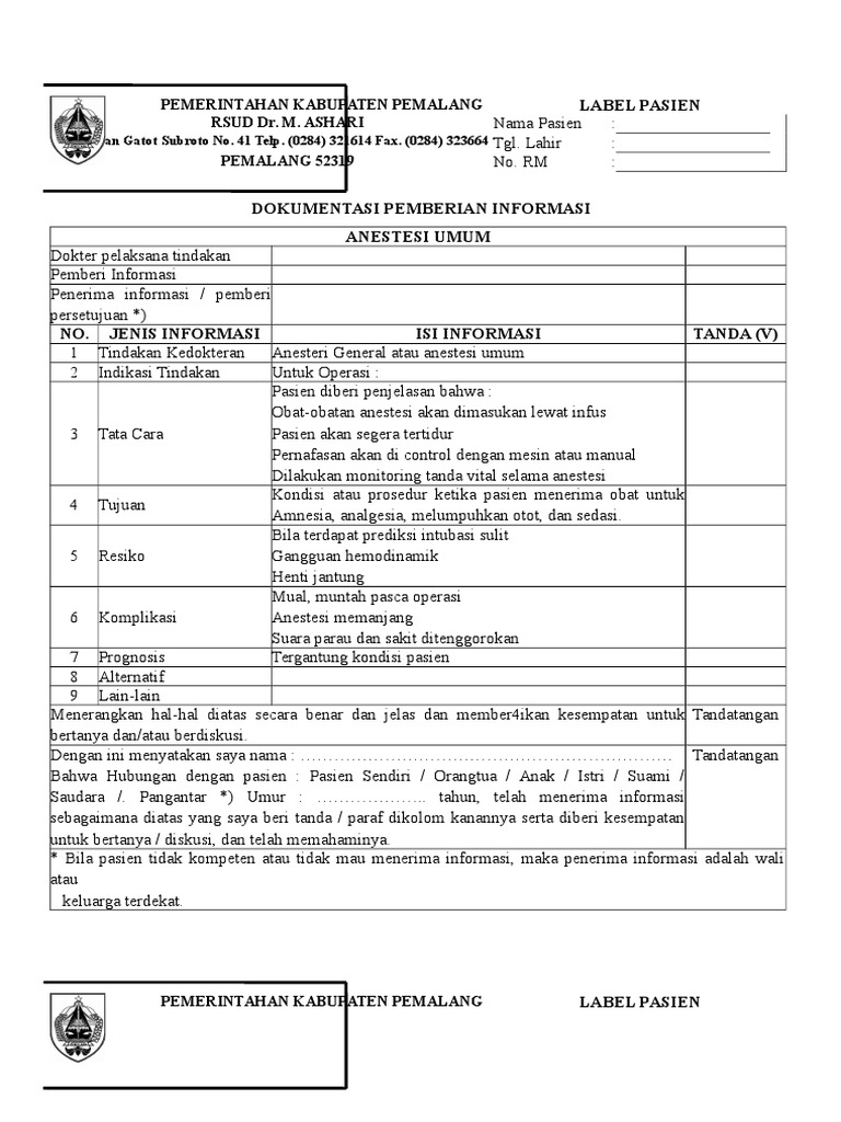 Contoh Ic Anestesi | PDF