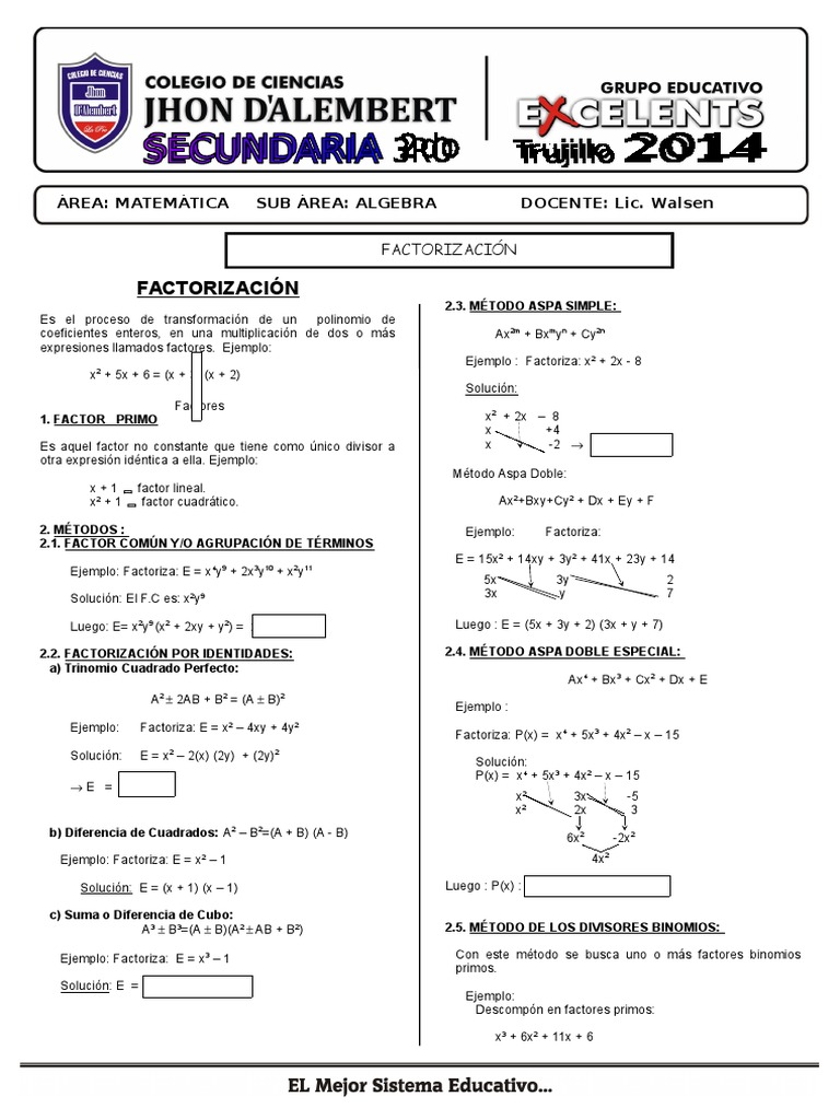 Factorización 2 | Descargar gratis PDF | Factorización | Teoría de los números
