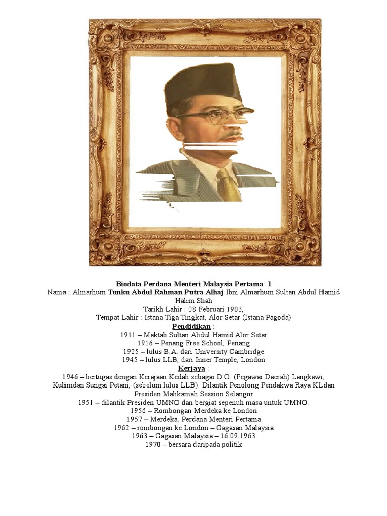 Biodata Perdana Menteri Malaysia Pertama 1 | PDF