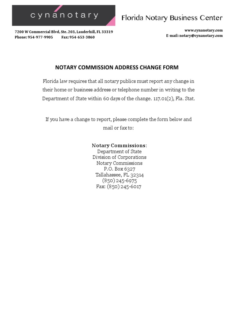 Florida Notary Address Change Form | PDF