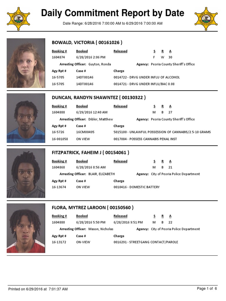 Peoria County Jail Booking Sheet | PDF | Law Enforcement | Crime & Violence