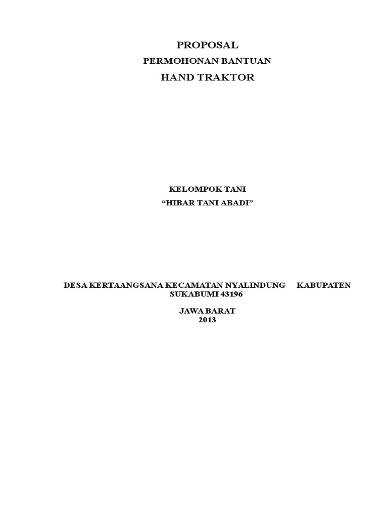 Contoh Proposal Pengajuan Hand Traktor (Jadi) | PDF