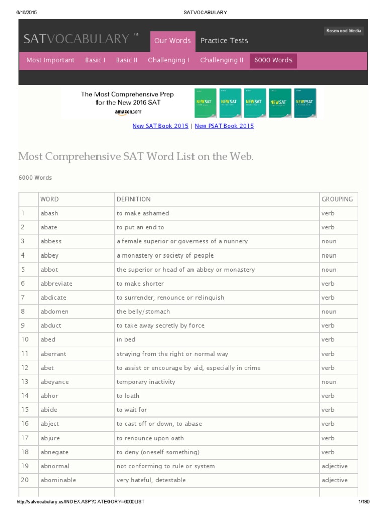 Sat Vocabulary | PDF | Verb | Adjective