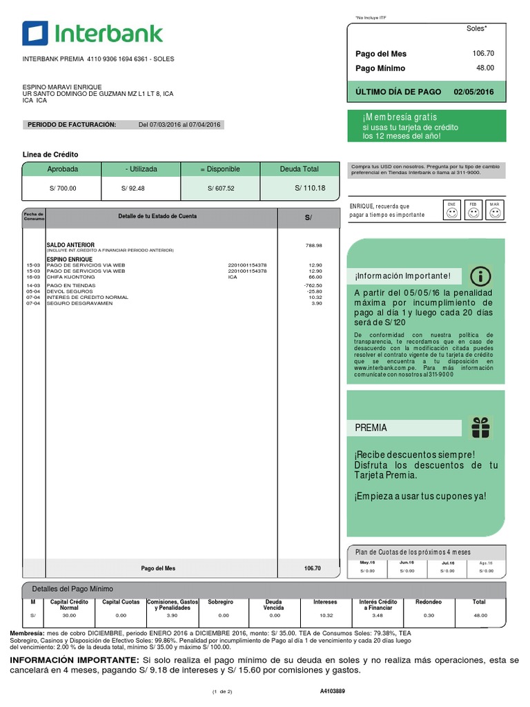 Estado de Cuenta Interbank 25 Abril 2016 | PDF | Crédito (finanzas ...