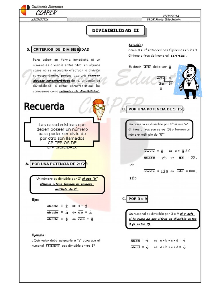 Arit - 3ero - Divisibilidad II | PDF | División (Matemáticas) | Notación Matemática