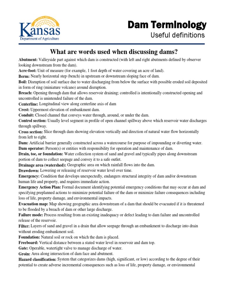 Dam Terminology PDF | PDF | Spillway | Dam