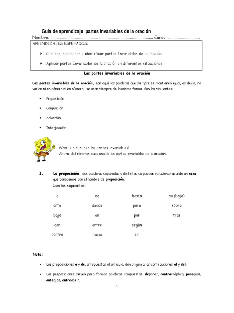 Partes Invariables de La Oración | PDF | Adverbio | Vocabulario