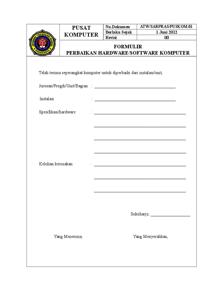 Form Perbaikan Hardware Software Komputer | PDF