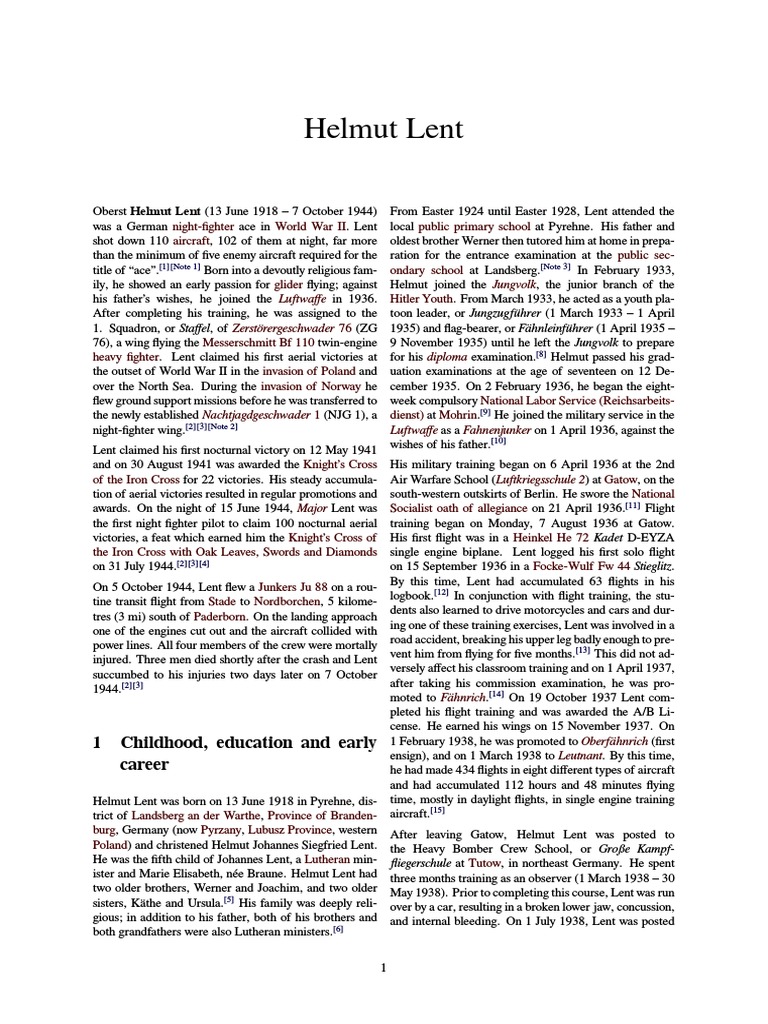 Ww2 Reich RK NJG - Helmut Lent | PDF | Luftwaffe | Military Of Germany