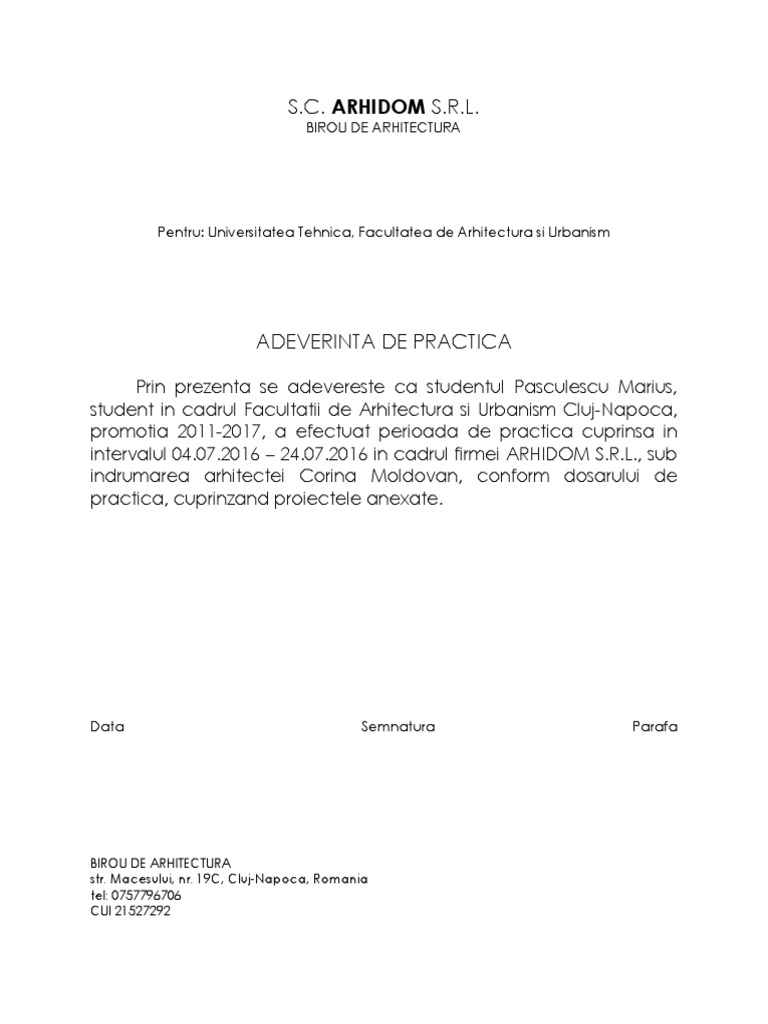 Adeverinta de Practica | PDF