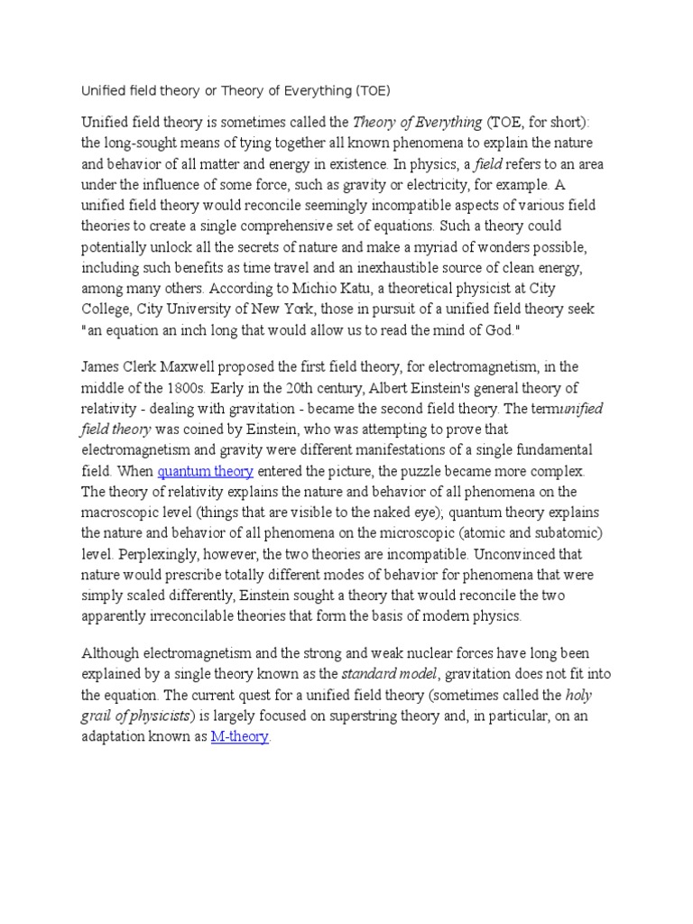 Science - Unified Field Theory or Theory of Everything | PDF