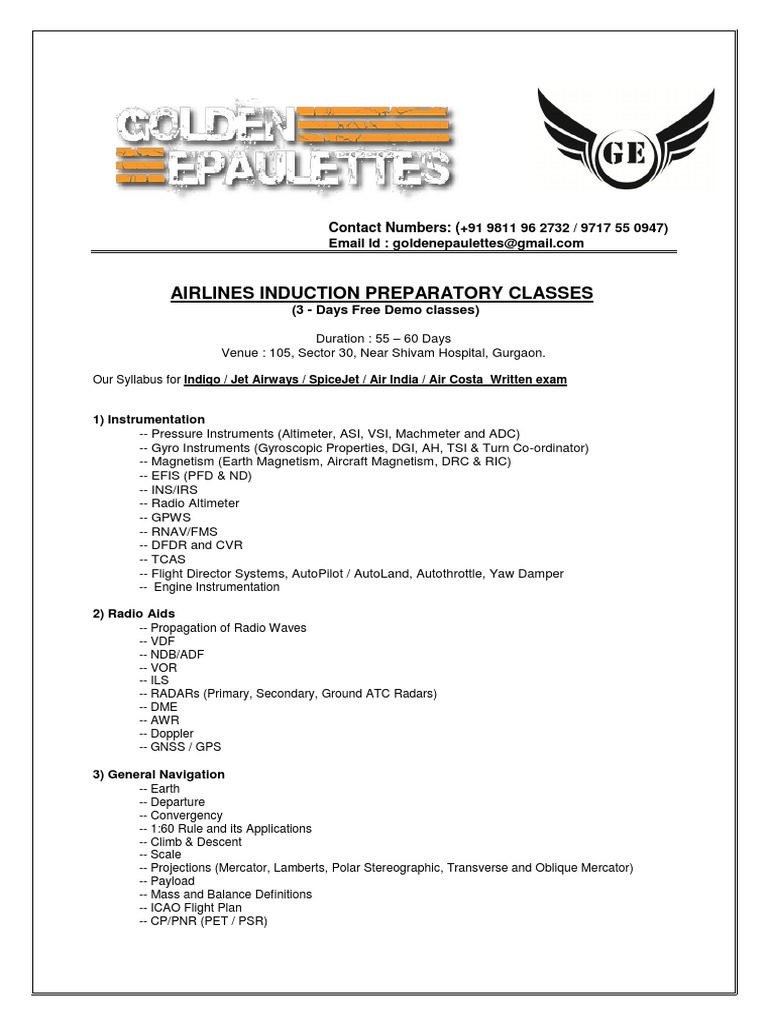 Airlines Induction Prep Classes in Gurgaon | PDF | Flight | Jet Engine