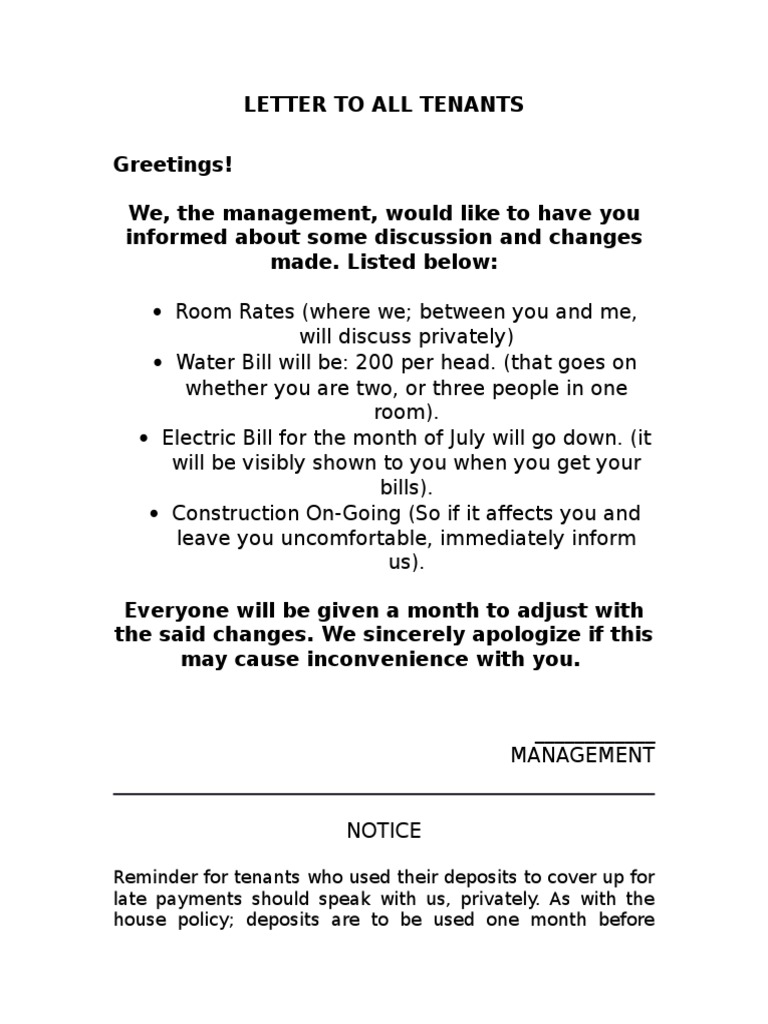 Letter To All Tenants | PDF