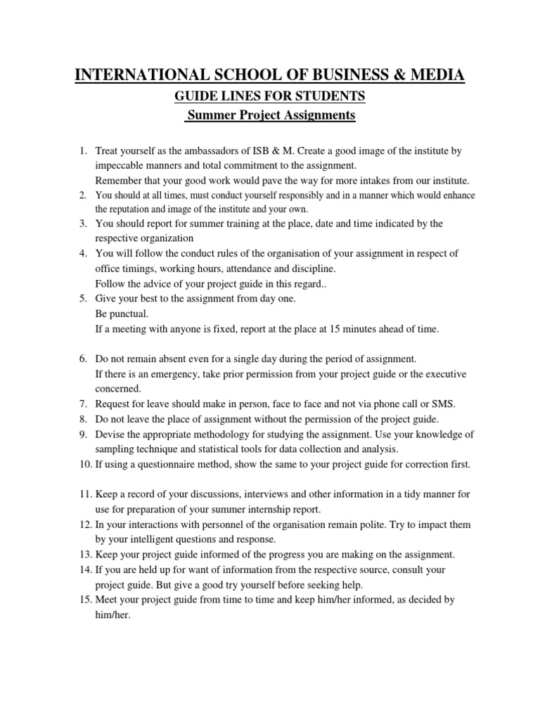 Guidelines Summer Internship | PDF | Science | Business