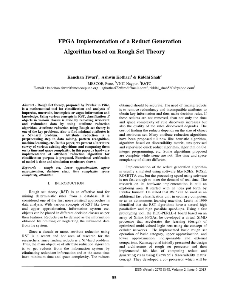 FPGA Implementation of A Reduct Generation Algorithm Based On Rough Set Theory | Download Free ...