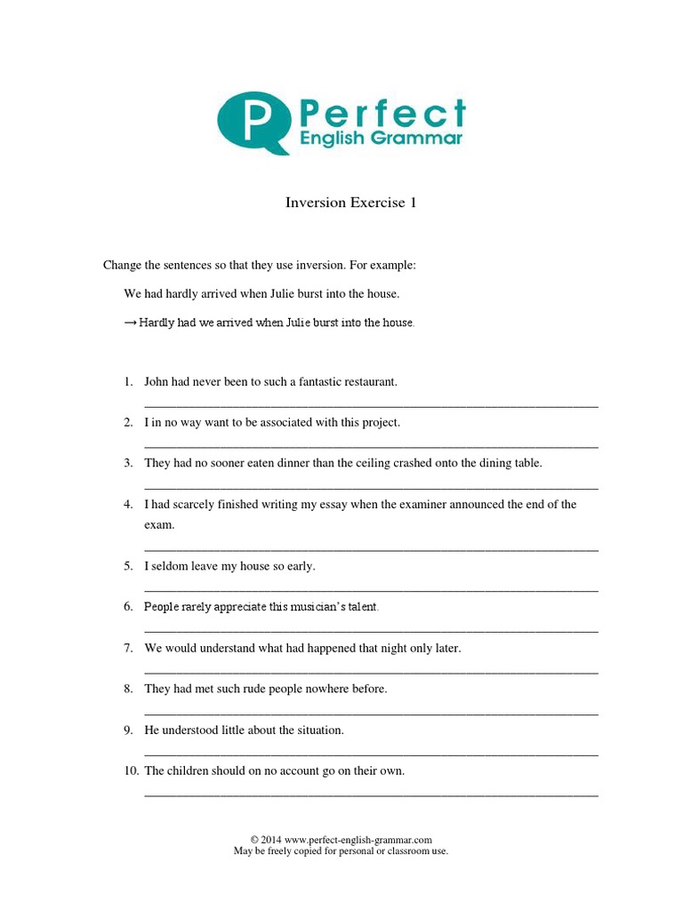 Inversion Exercise 1 | PDF | Language Arts & Discipline