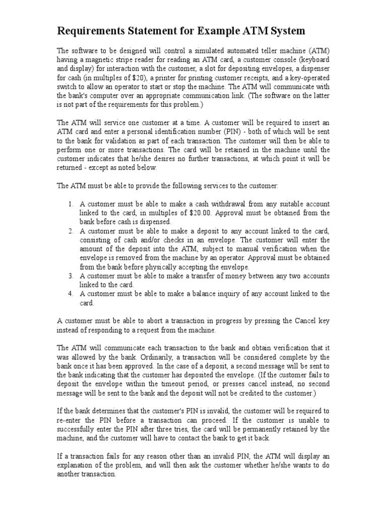 Test Cases For Atm System | PDF | Automated Teller Machine | Personal ...