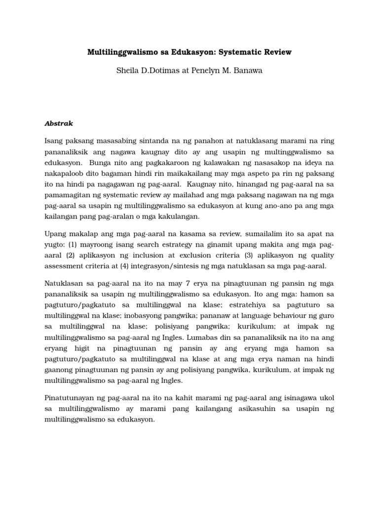 Dotimas - Multilinggwalismo Sa Edukasyon - Systematic Review | PDF