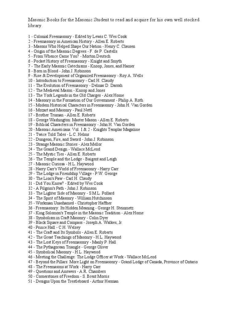 Essential Masonic Reading List | PDF | Freemasonry | Esotericism