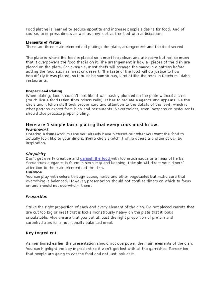 Simple plating techniques every cook must know | PDF | Grilling | Roasting