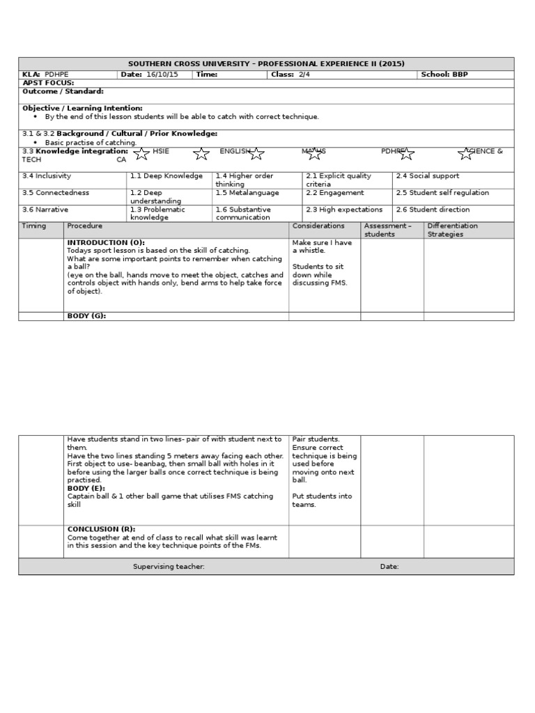 Fms Catch Lesson Plan | Download Free PDF | Lesson Plan | Pedagogy
