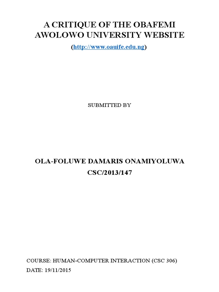 Critique of OAU Website Usability | PDF | Web Page | Websites