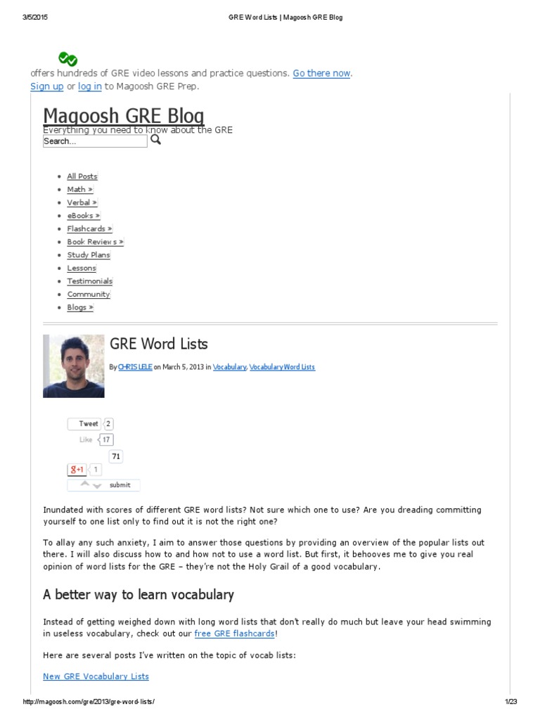 GRE Word Lists - Magoosh GRE Blog | PDF | Graduate Record Examinations ...