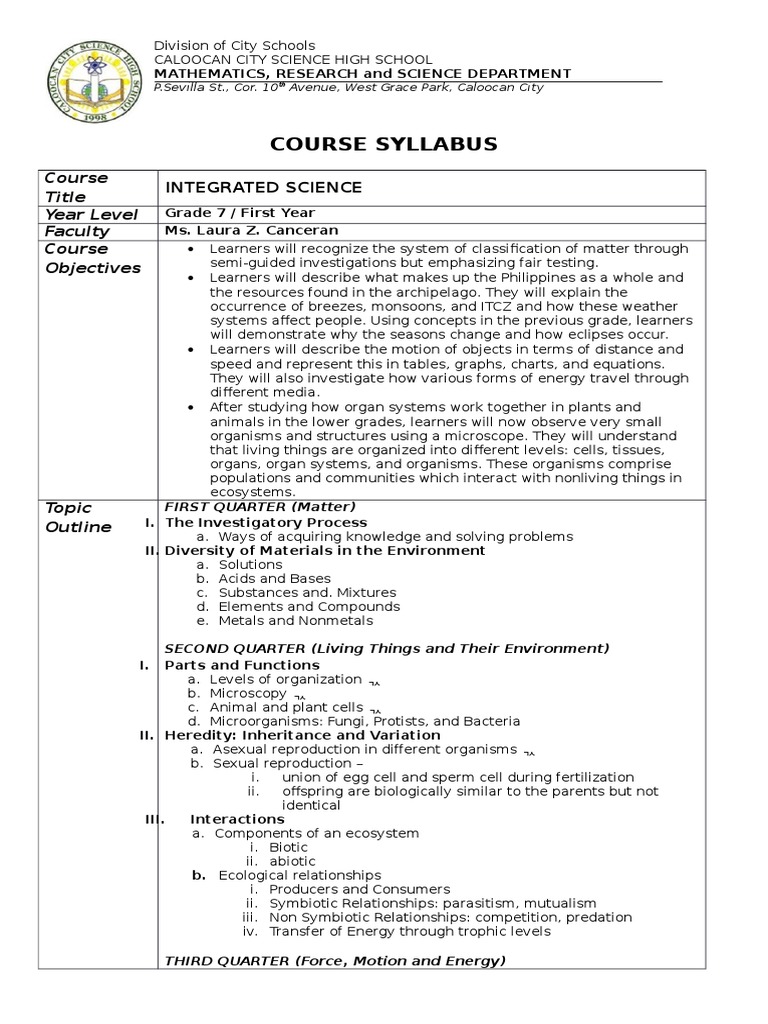 Integrated-Science-7-Course-Syllabus (1).docx | Organisms ...