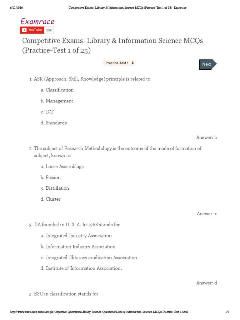 Competitive Exams: Library and Information Science MCQs (Practice-Test ...