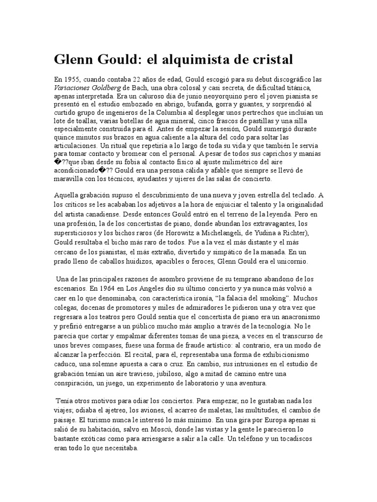 Glenn Gould: Genio y Extravagancia | PDF | Variaciones Goldberg ...