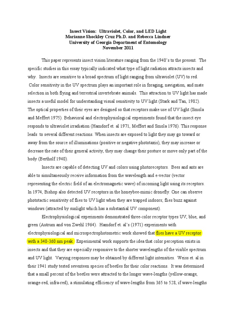 Insect Vision: UV and Color Sensitivity | PDF | Ultraviolet | Light