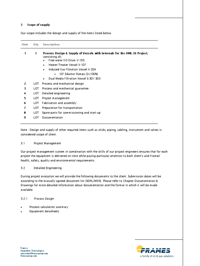 Design and Supply Scope for Vessels and Internals for the OML-26 Oil ...