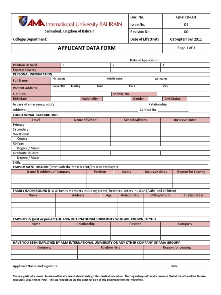 Applicant Data Form | PDF