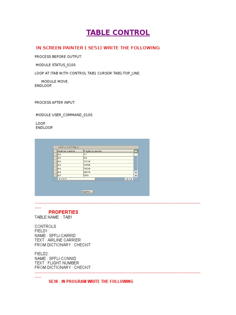 Table Control: in Screen Painter (Se51) Write The Following | PDF