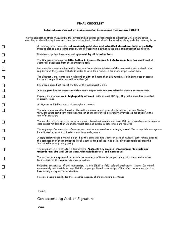 Final Checklist | PDF | Manuscript | Communication