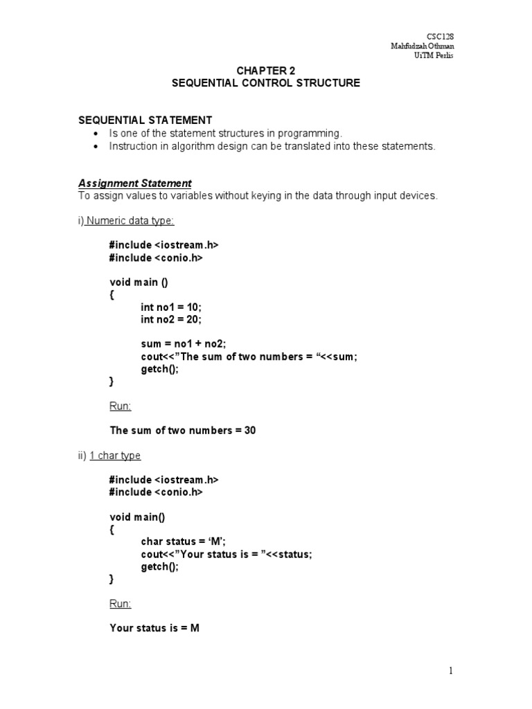 Assignment Statement: Csc128 Mahfudzah Othman Uitm Perlis | Download Free PDF | Input/Output ...