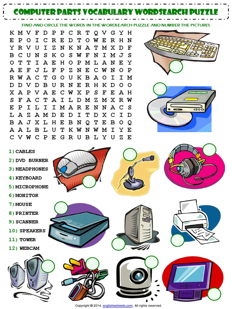 Computer Parts Esl Vocabulary Wordsearch Puzzle Worksheet | PDF