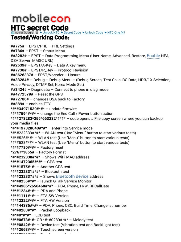 HTC Secret Code | PDF | Touchscreen | Portable Electronics