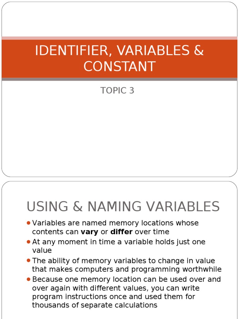 Identifier Variables Constant Pdf Data Type Variable Computer Science