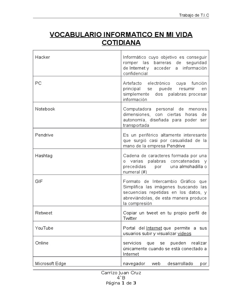 Vocabulario Informatico en Mi Vida Cotidiana | PDF | Malware | Internet