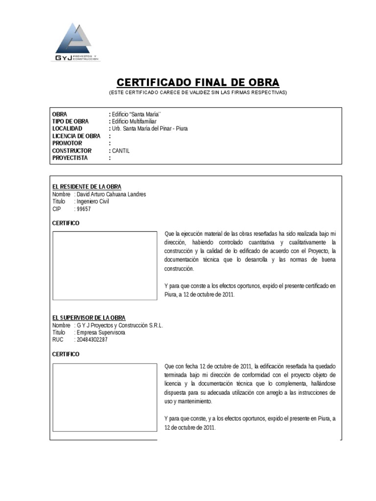 Certificado Final de Obra | PDF