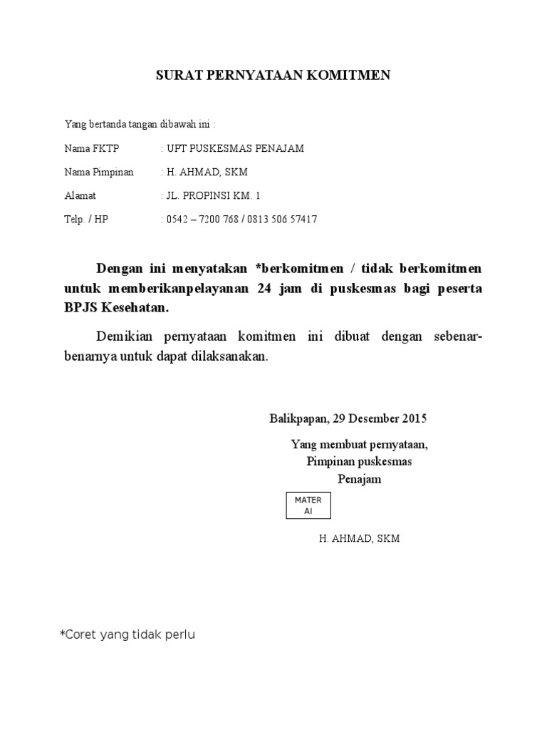 Surat Pernyataan Komitmen Bpjs | PDF