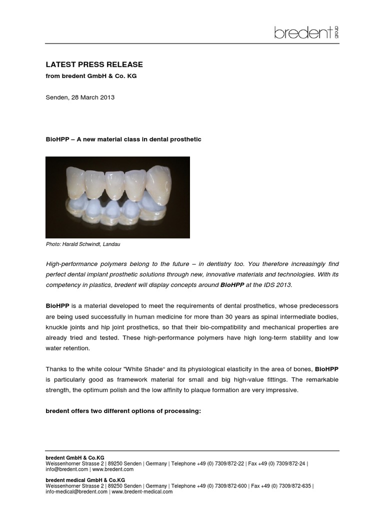 Latest Press Release Biohpp | PDF | Dental Implant | Medical Specialties